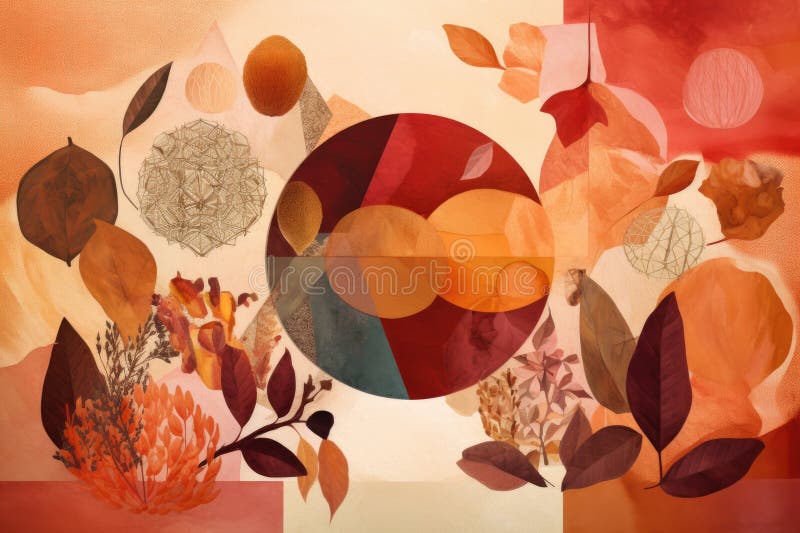 Collage of Natural Elements and Geometric Shapes, Surrounded by Warm ...