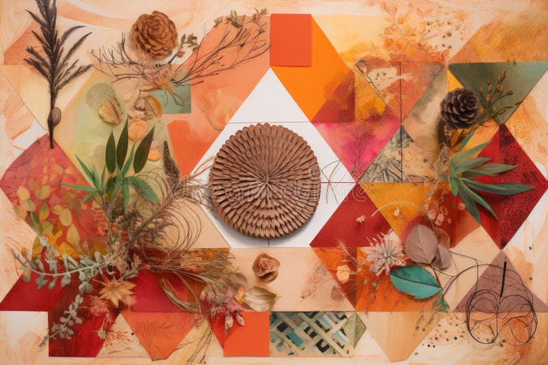 Collage of Natural Elements and Geometric Shapes, Surrounded by Warm ...