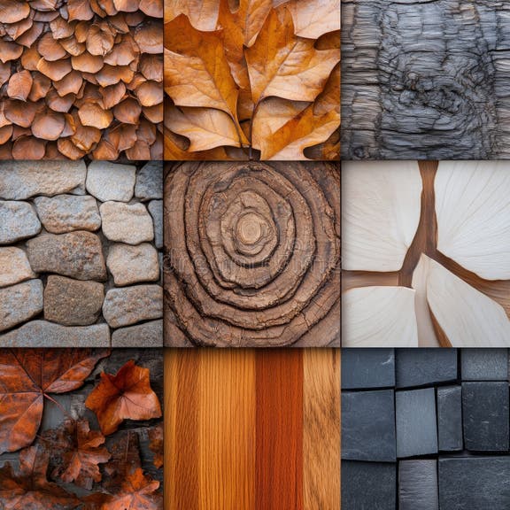 Collage of Natural Textures in a Grid Format Stock Image - Image of ...