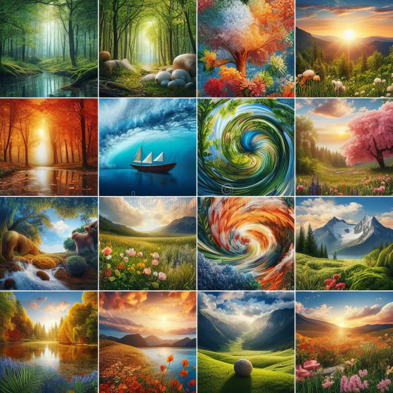 Collage of Nature Scenes Digital Collage a Collage of Different Stock ...