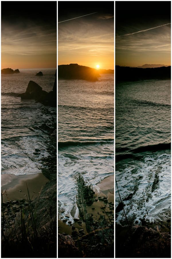 Collage Nature, Sunset at Beach Stock Image - Image of romantic, rock ...