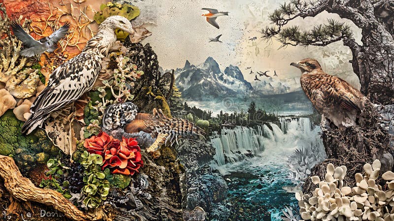 A Collage of Nature and Wildlife, Combining Different Textures, Colors ...