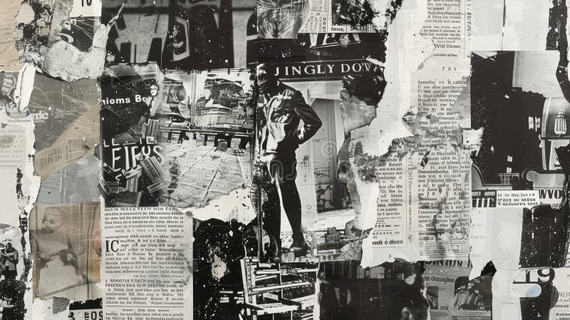 A Collage of Newspaper Clippings with a Man in the Middle Stock Photo ...