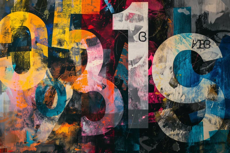 Collage of Numbers Made of Paper, Bold Spray-painted Letters Stock ...