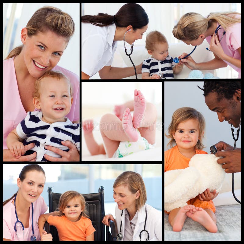 Collage of Nurses and Pediatritians with Babies Stock Photo - Image of ...