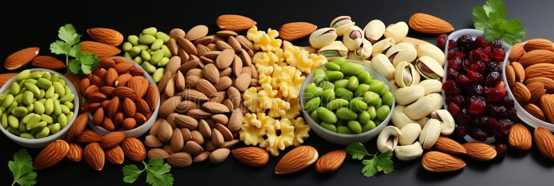 Collage of Nuts and Dry Fruits on Dark, Top View Stock Illustration ...