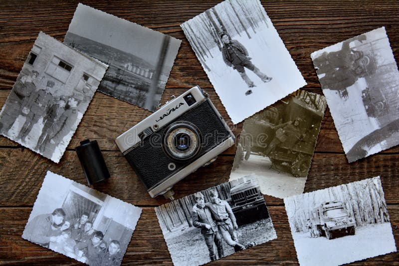 Collage from Old Black and White Army Photos on Wood Background ...