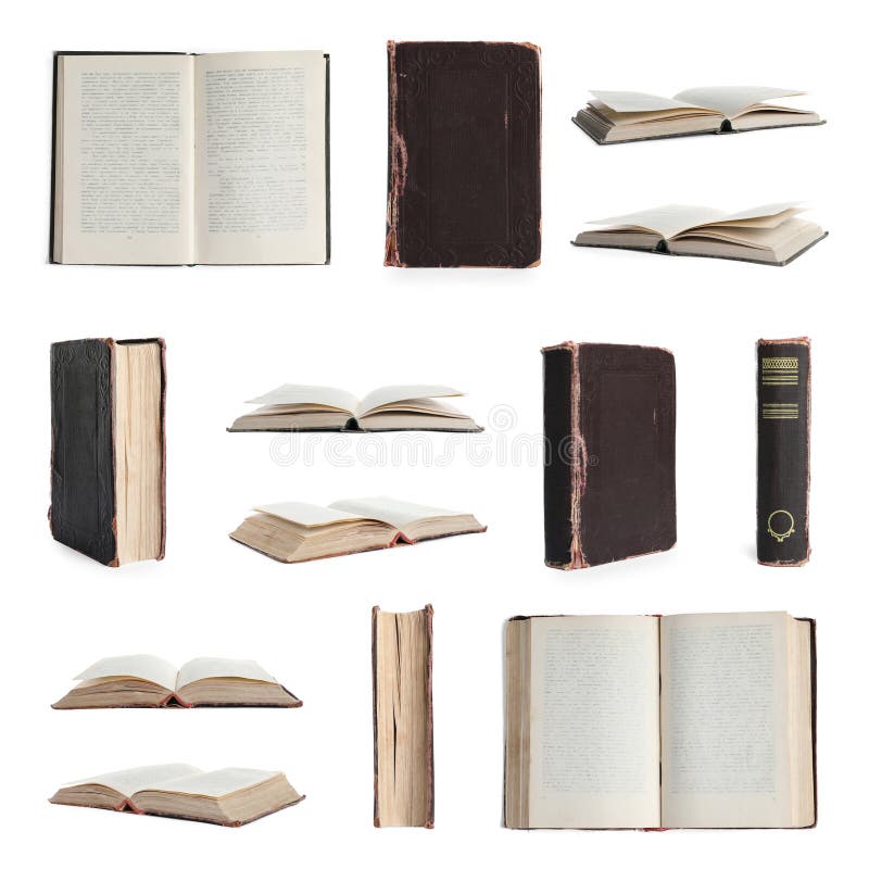 Collage with Old Hardcover Books Isolated on White Stock Photo - Image ...