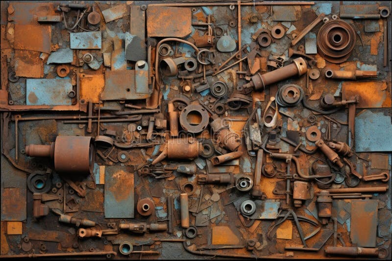 A Collage of Old, Rusty Metal Pieces Arranged in an Abstract Pattern ...