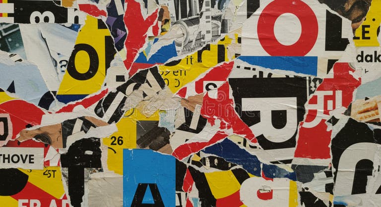 A Collage of Overlapping Torn Posters and Flyers Creates a Colorful and ...