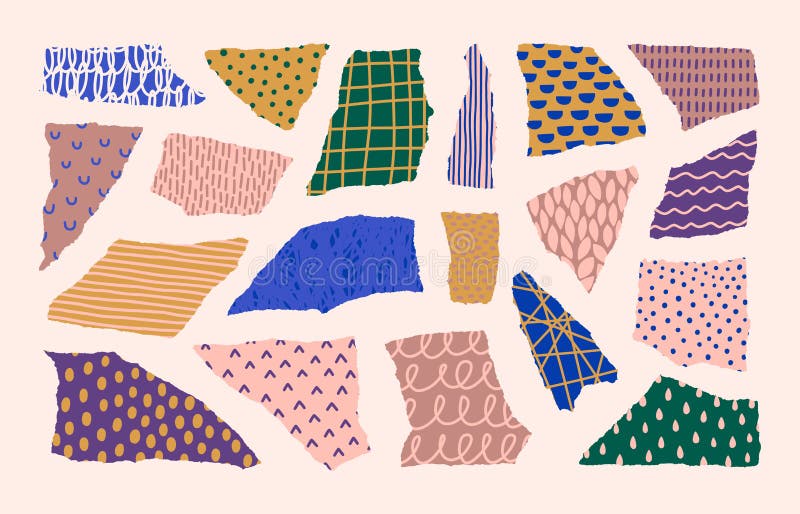 Collage Paper Shape Set with Different Hand Draw Patterns in ...