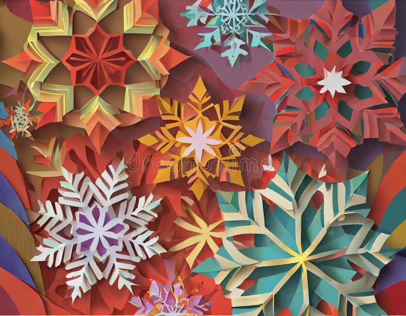 Collage of Paper Snowflakes in Multiple Colors Stock Illustration ...