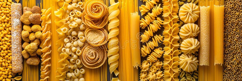 Collage of Pasta Products with White Vertical Dividers Brightly Lit ...