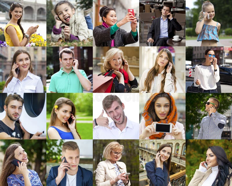 Collage People Calling by Phone Stock Photo - Image of asian, cell ...