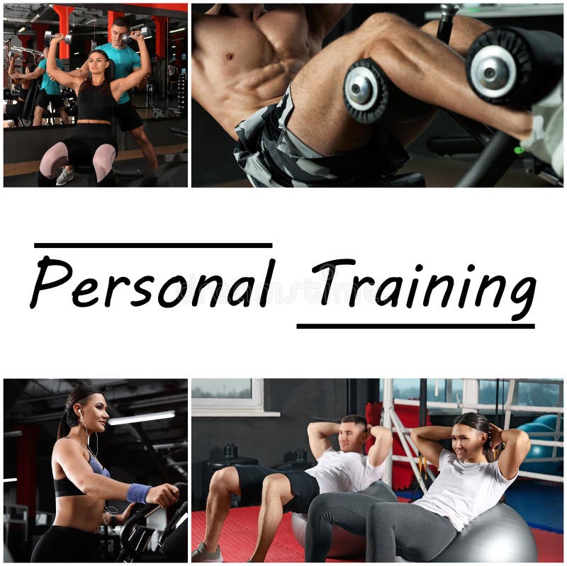 Collage of People in Gym and Text Personal Training Stock Photo - Image ...