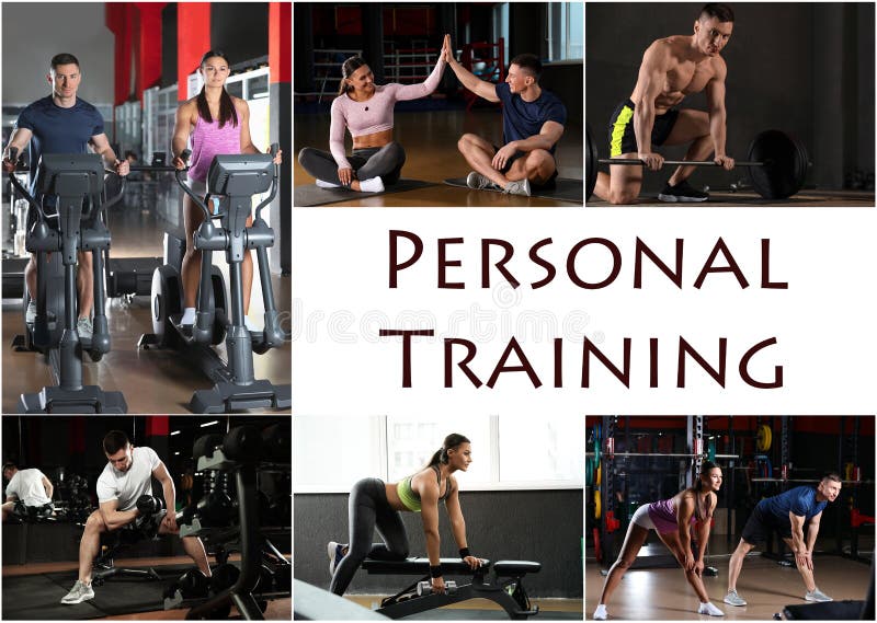 Collage of People in Gym and Text Personal Training Stock Image - Image ...