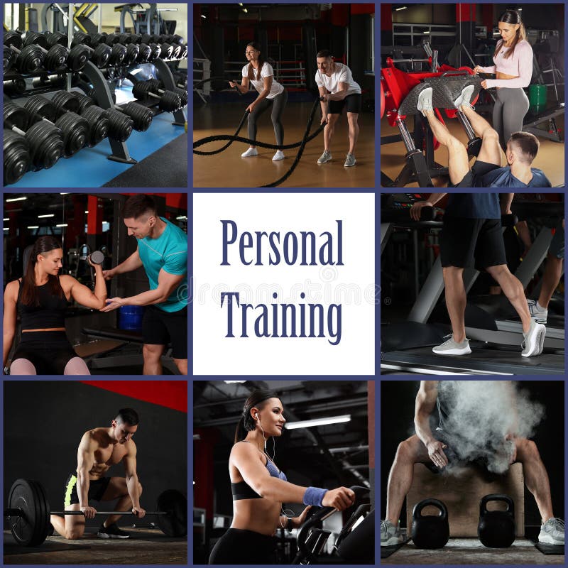 Collage of People in Gym and Text Personal Training Stock Photo - Image ...