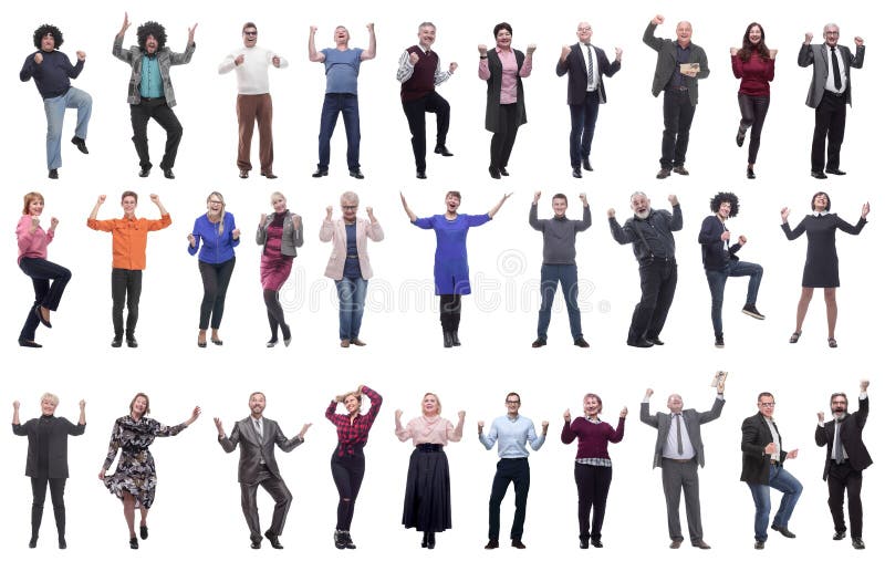 Collage of People Joyful Energetic Full Length Isolated Stock Image ...