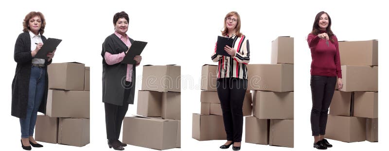 Collage of People Lifting Heavy Cardboard Box Isolated Stock Image ...