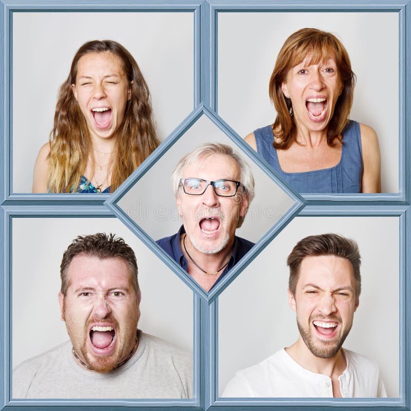 Collage of People during Screaming Stock Image - Image of mood, collage ...
