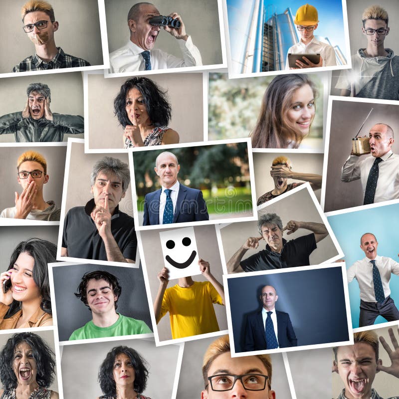 Collage of People in Various Expressions Stock Image - Image of ...