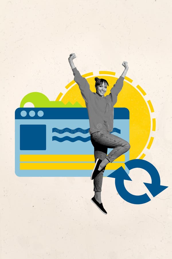 Collage of Person with Web Interface and Sync Icon Representing Freelance Work Online Profile ...