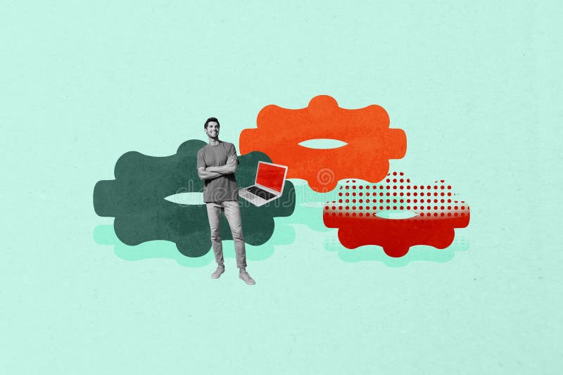 Collage of Person Working with Gears Symbolizing Teamwork Development Process Hard Work in ...