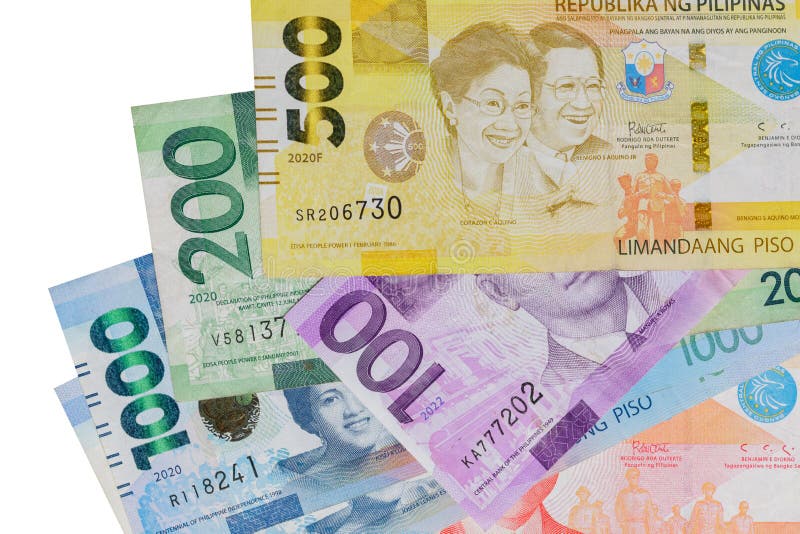 Collage of Philippine Currency Isolated on a White Background Stock ...