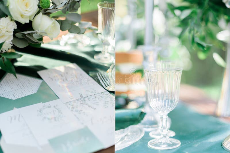 Collage Photo of Beautifully Decorated Wedding Table and Postcards in ...