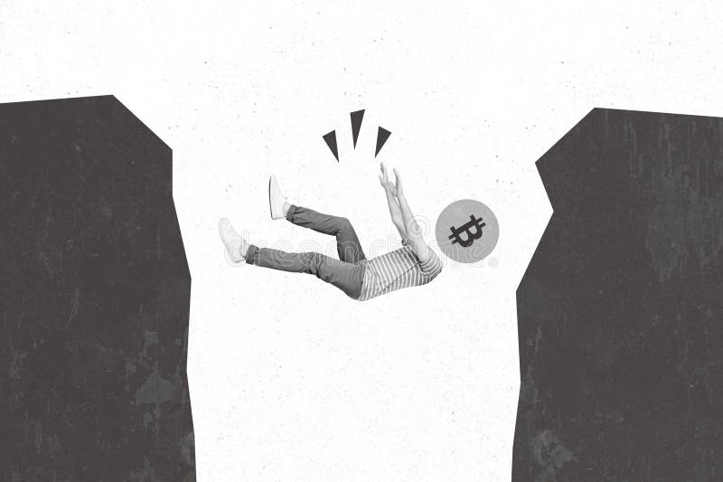 Collage Photo Concept Economic Collapse Falling Down Bitcoin Headless ...