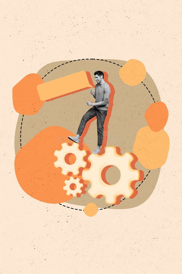 Collage Photo of Young Positive Engineering Developer Man Celebrate ...