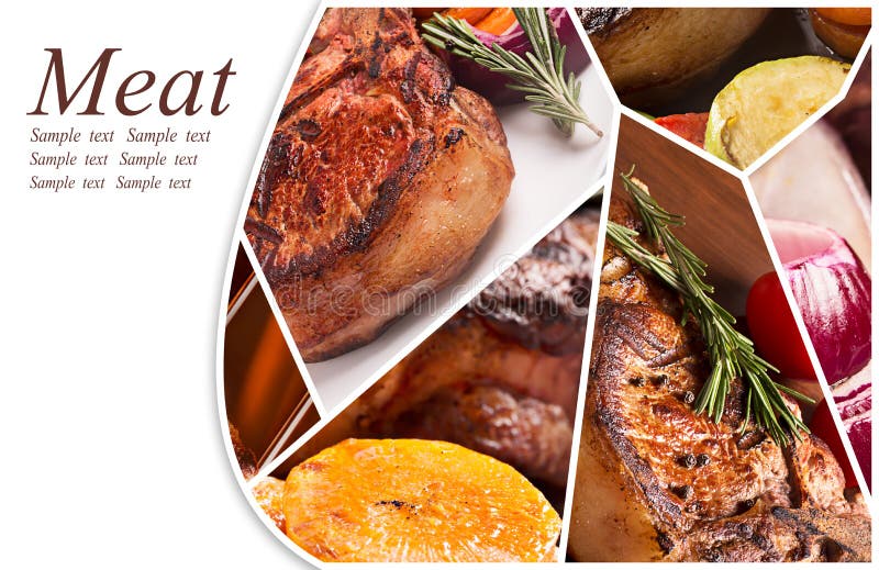 Collage from Photoes of Grilled Meat Stock Image - Image of wood ...