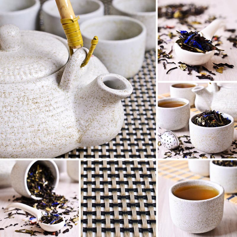 Collage of Photos with Black Tea Stock Image - Image of drink ...