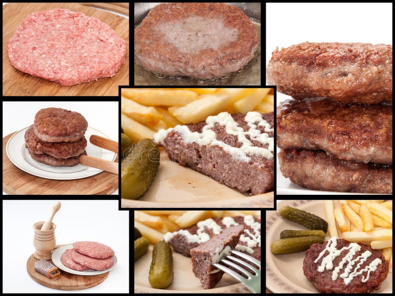 A Collage of Photos with Burger Stock Image - Image of pork, pepper ...