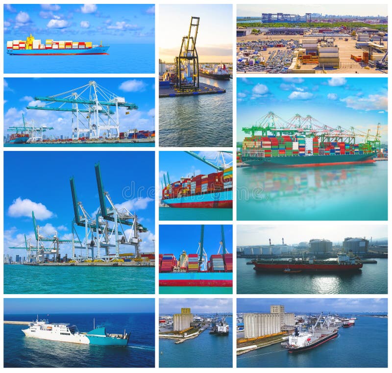 A Collage of Photos about Cargo Shipping Theme Stock Photo - Image of ...