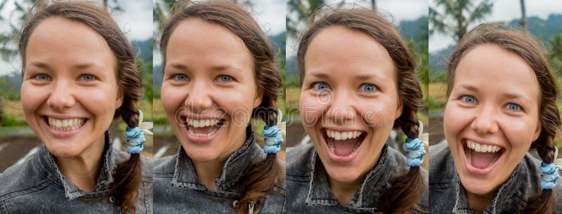 A Collage of 4 Photos. Different Stages of Laughter Stock Image - Image ...