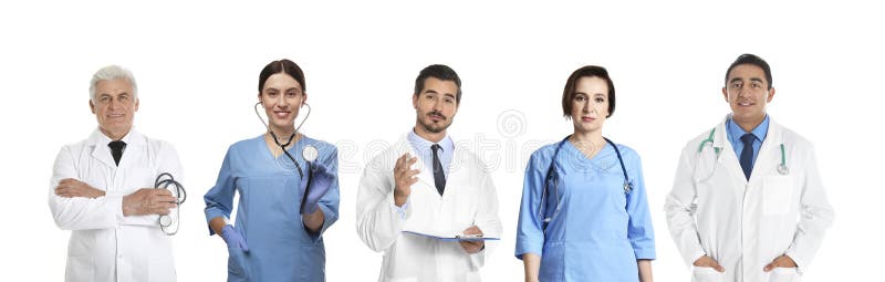 Collage with Photos of Doctors on White Background. Banner Design Stock ...