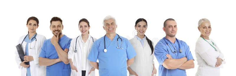 Collage with Photos of Doctors on White Background. Banner Design Stock ...