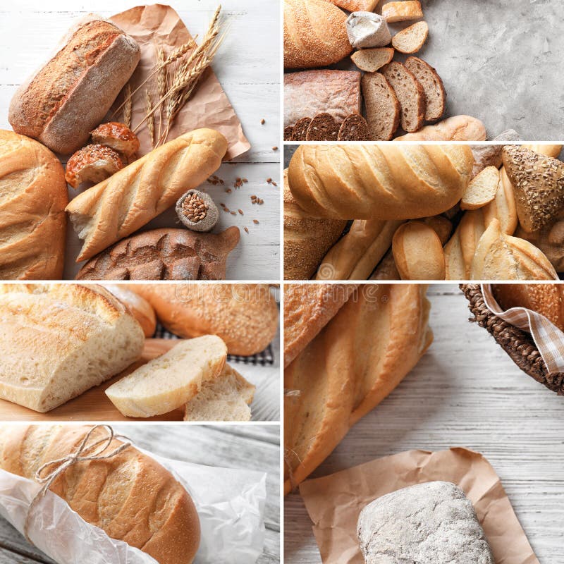 Collage of Photos with Fresh Bakery Products Stock Image - Image of ...