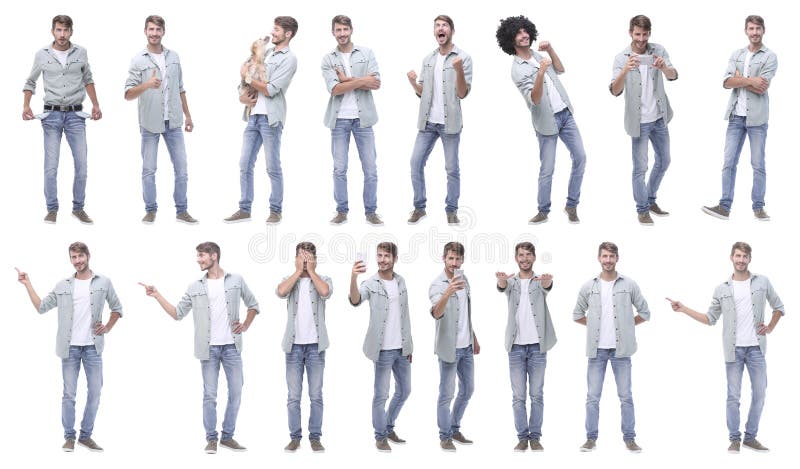 Panoramic Photo Collage Of Architect Expert Isolated On White Stock ...