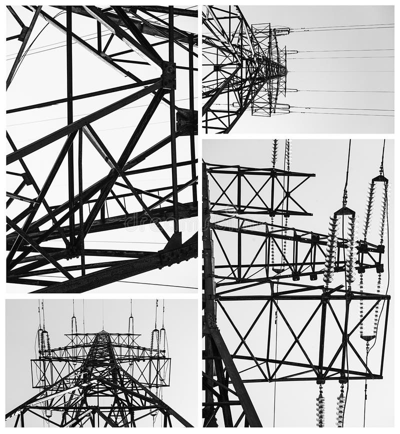 Collage of Photos with Power Lines Stock Photo - Image of engineering ...