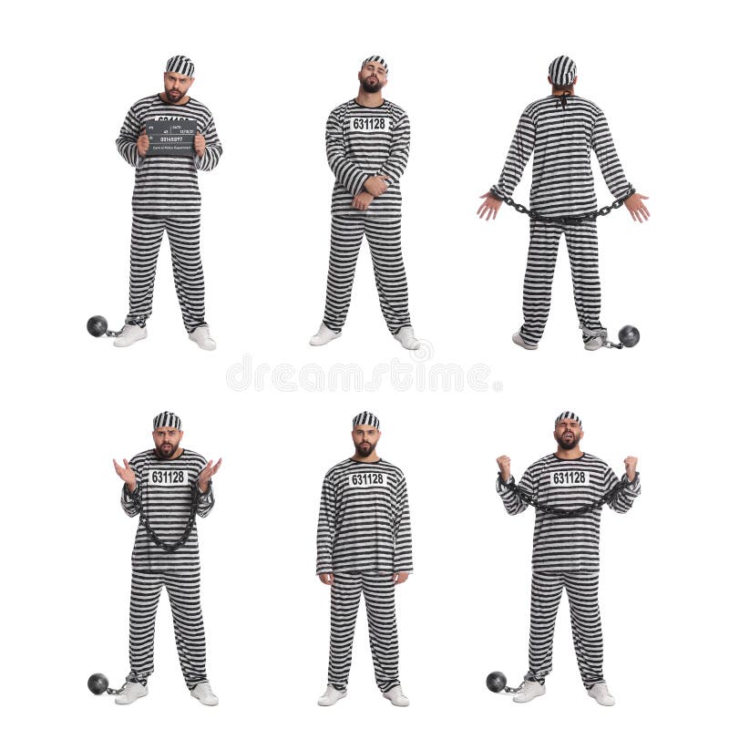 Collage with Photos of Prisoner on White Background Stock Illustration ...