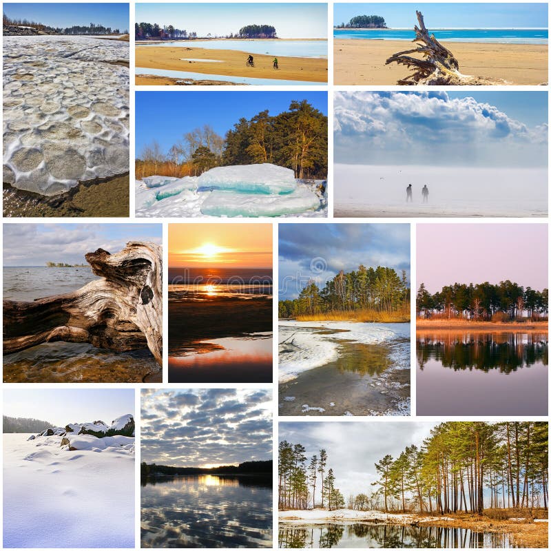Collage with Photos of the Siberian River Ob Stock Photo - Image of ...