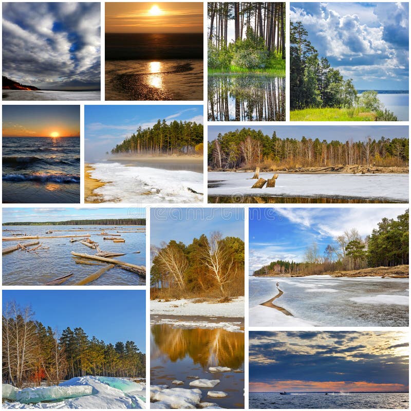 Collage with Photos of the Siberian River Ob Stock Photo - Image of ...