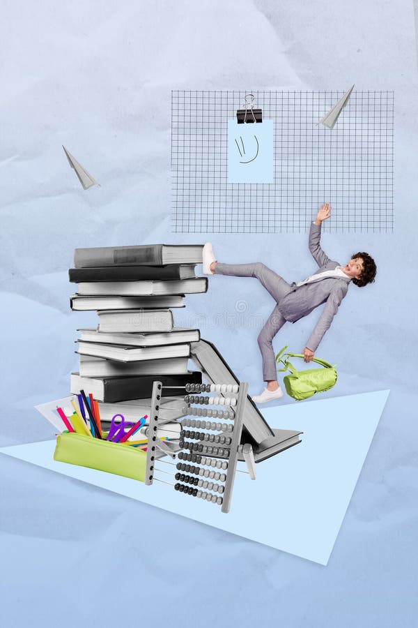 Collage Picture of Funny Schoolboy Formal Uniform Studying Running with ...