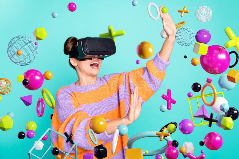 Collage Picture of Impressed Funky Girl Experience Virtual Reality ...