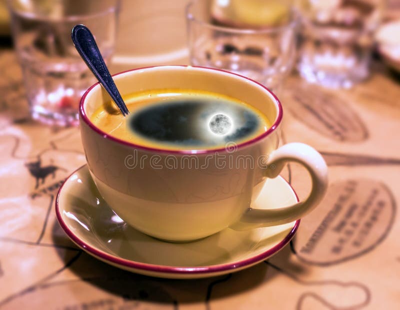 Collage Picture of Cap of Coffee in Cafe Stock Photo - Image of glowing ...