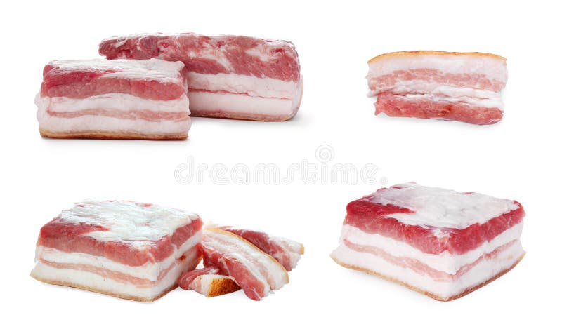 Collage with Pieces of Pork Fatback Isolated on White Stock Image ...
