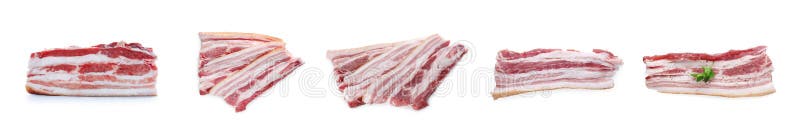 Collage with Pieces of Pork Fatback Isolated on White. Banner Design ...