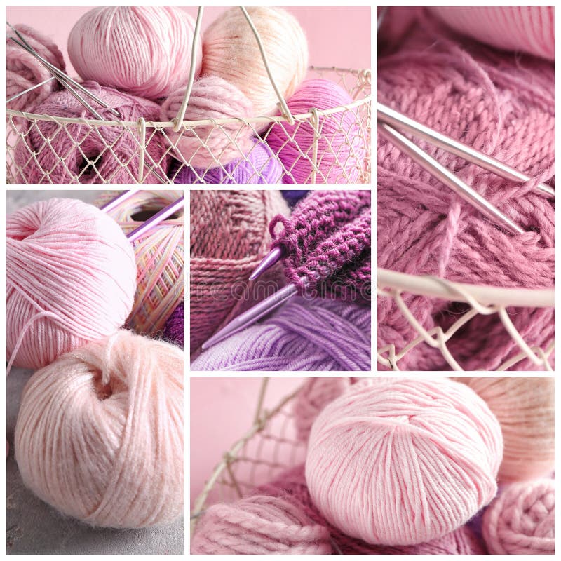 Collage of Pink Knitting Threads Stock Photo - Image of industry ...